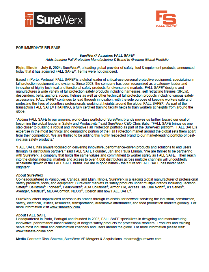 FALL SAFE® | SureWerx® Acquires FALL SAFE®